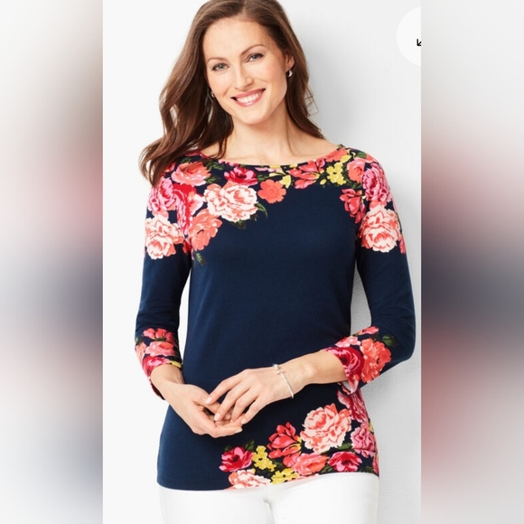 Talbots | Tops | Talbots Bateauneck Top Cascading Floral Blue And Pink ...
